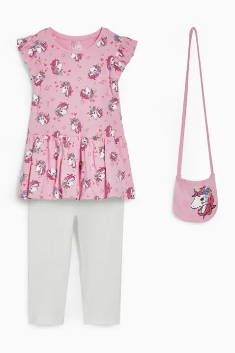 C&A Unicorn Komplet za devojčice tunika, helanke i torbica, Roze