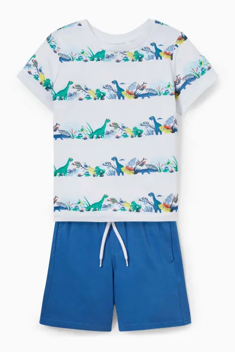 C&A Komplet majica i šorc za dečake Dino, Belo-plavi