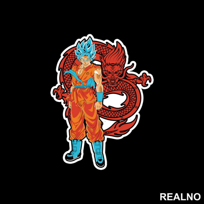 DRAGON AND BLUE SAIYAN - GOKU - DRAGON BALL - NALEPNICA