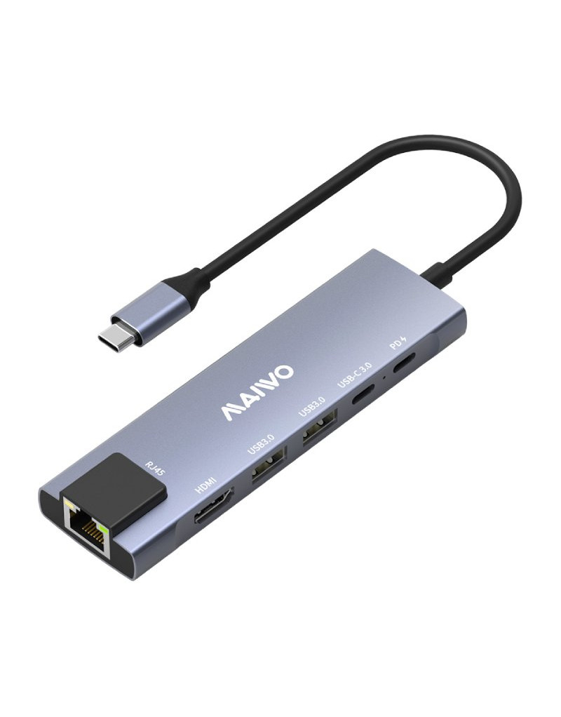 MAIWO USB 3.1 Tup-C 6 u 1 adapter USB3.0+HDMI+USB C PD+USB C DATA+RJ45, KH06RH