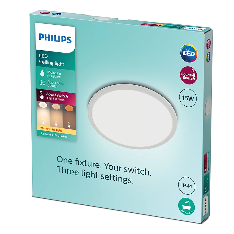 SUPERSLIM CL550 BELA PLAFONSKA SVETILJKA 15W 2700LM IP44 929002667401, PHILIPS