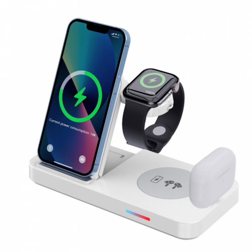 Bezicni punjac B-19 4u1 za 2x iPhone,Airpods,Apple Watch 15W beli