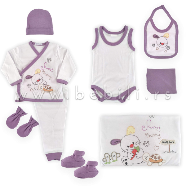 Ready Pamučni set za bebe 9 delova Bunny ljubičasta