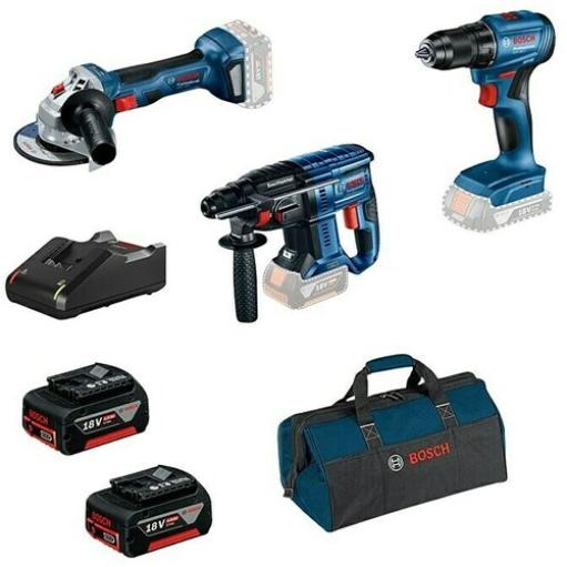 Bosch Akumulatorski set GSR 185-Li + Bosch GWS 180-Li + Bosch GBH 180-Li 18V, 2x4,0Ah 0615990N1Y