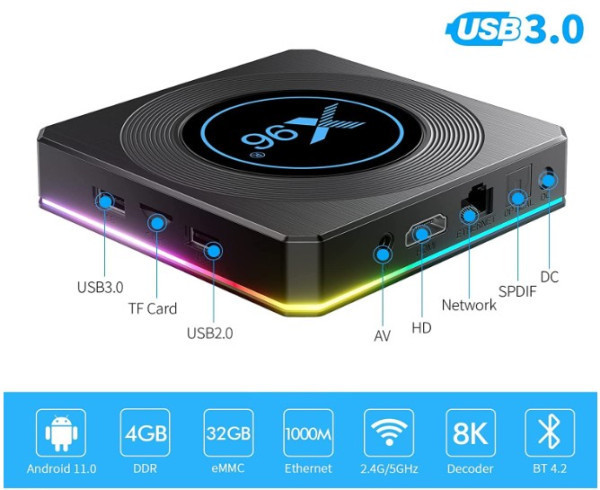 GMB-X96 X4 4/64GB SMART TV BOX S905X4 QUAD, MALI-G31MP 8K, 1000M KODI ANDROID 11.0