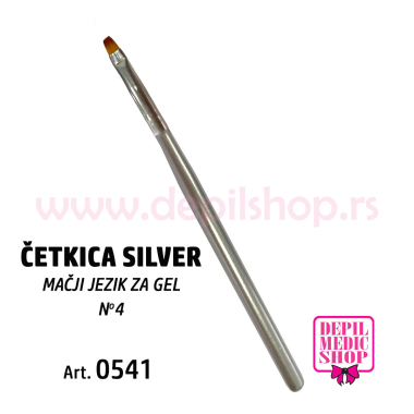 Četkica mačji jezik za gel SILVER No4 Art.0541