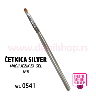 Četkica mačji jezik za gel SILVER No6 Art.0541