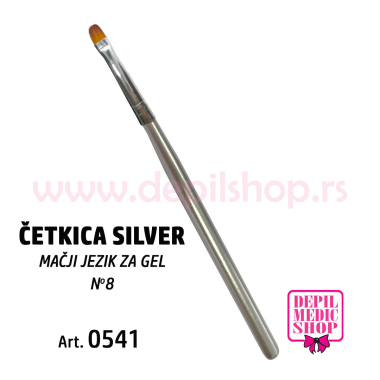 Četkica mačji jezik za gel SILVER No8 Art.0541