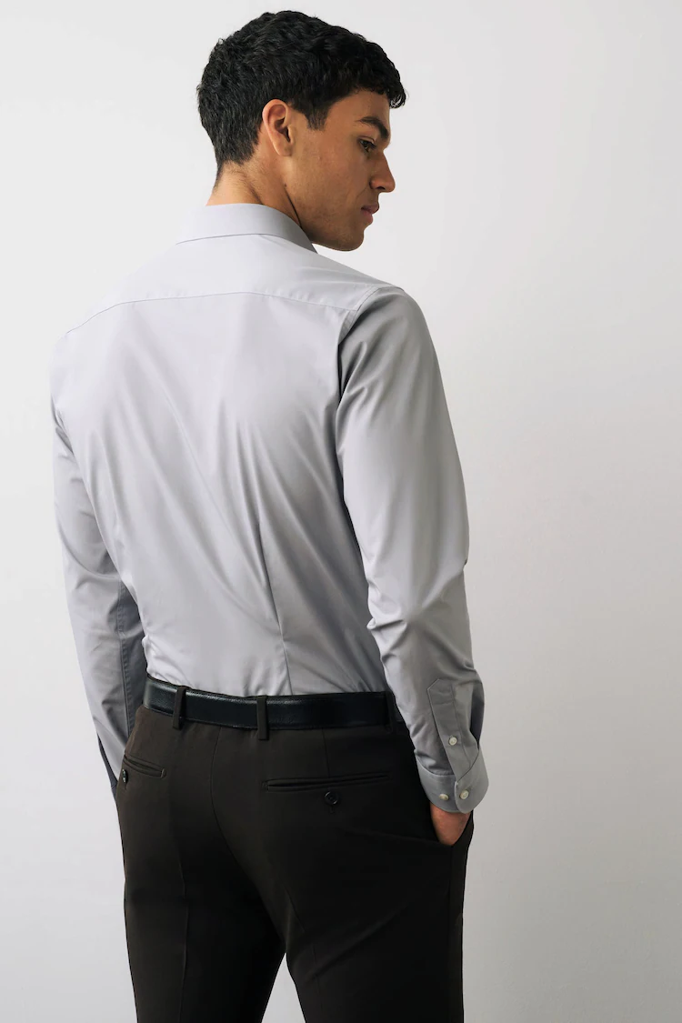 Light Grey Slim Fit Easy Care Single Cuff Shirt