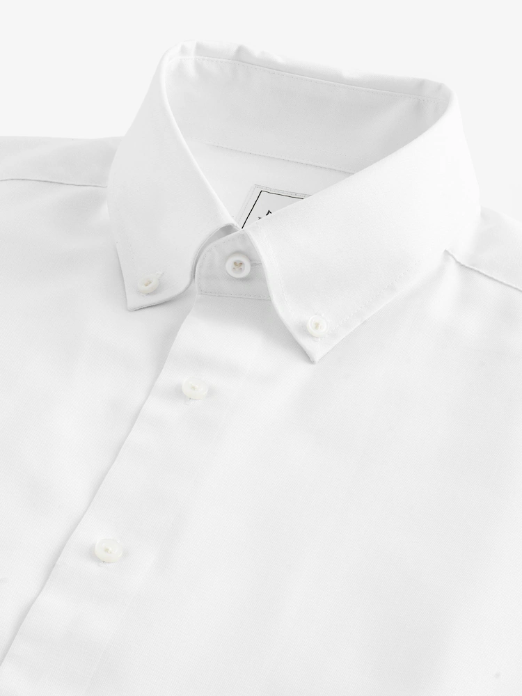 White Slim Fit Easy Care Oxford Double Cuff Shirt With Button Down Collar