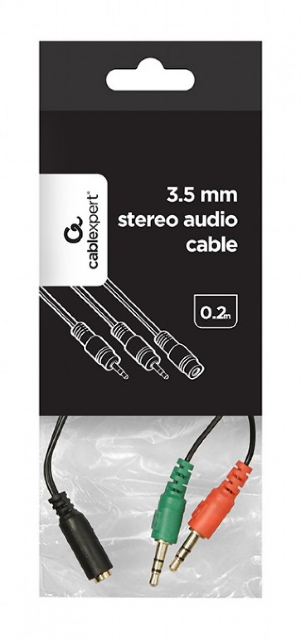 CCA-418 GEMBIRD 3.5MM HEADPHONE MIC AUDIO Y SPLITTER CABLE FEMALE TO 2×3.5MM MALE ADAPTER