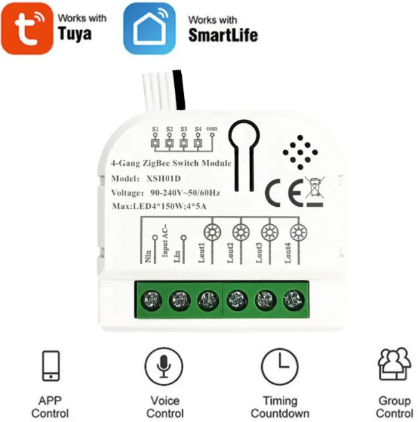 SMART-4GANG TUYA WIFI DIY SELF-LOCKING DALJINSKI UPRAVLJAC SMART SWITCH RELEJNI MODUL DC 5V/7-32V AC