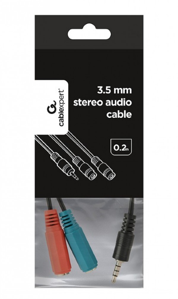 CCA-417 GEMBIRD 2X 3.5 MM(SLUSALICE I MIKROFON) ADAPTER NA 1X 3.5MM(4 PIN) CABLE, 0.2 M CRNI