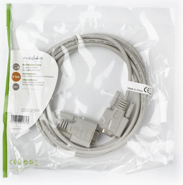 X-CCGP52057IV30 NULL MODEM CABLE D-SUB 9-PIN FEMALE- D-SUB 9-PIN FEMALE, NICKEL PLATED, 3M