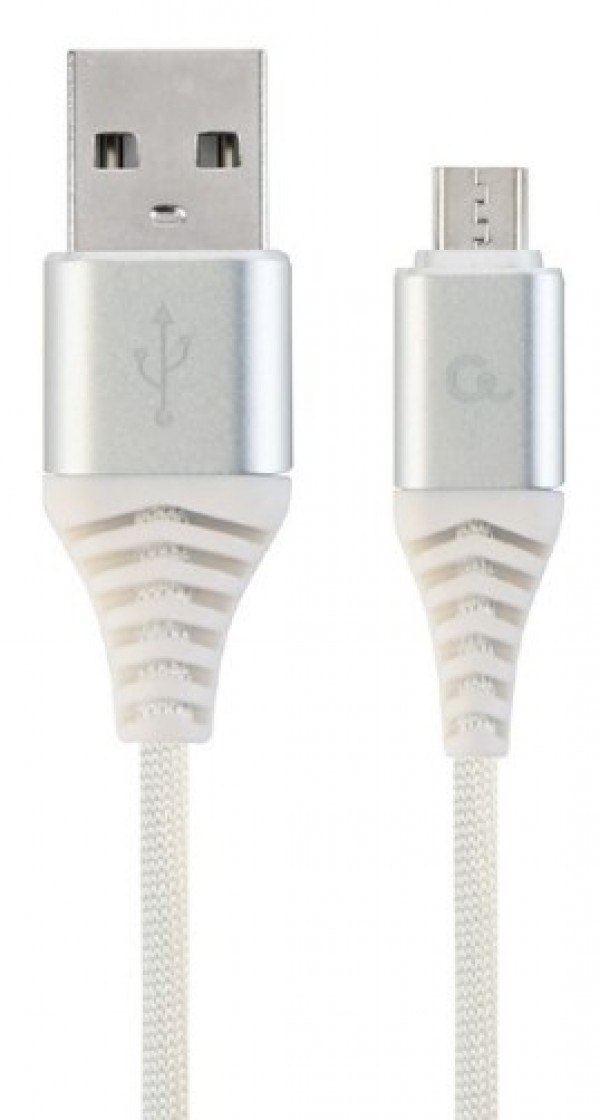 CC-USB2B-AMMBM-2M-BW2 GEMBIRD PREMIUM COTTON BRAIDED MICRO-USB CHARGING -DATA CABLE,2M, SILVER/WHITE