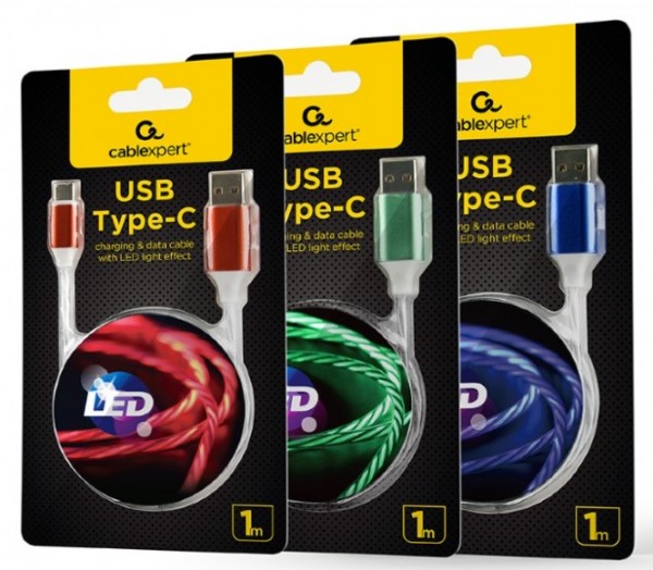 X-CC-USB-CMLED-1M GEMBIRD TYPE-C CHARGING AND DATA CABLE, LED LIGHT EFFECT,2 A (10W), 1M MIX