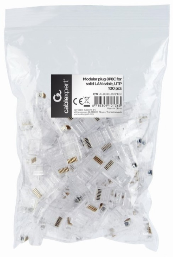 LC-8P8C-001/100 MODULAR PLUG RJ45 8P8C 30U CAT5E GOLD PLATED, 100 U PAKOVANJU / CENA PO PAKOVANJU