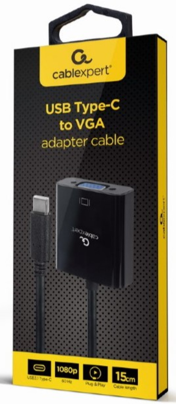 A-CM-VGAF-01 GEMBIRD USB TYPE-C TO VGA ADAPTER CABLE, 15 CM, BLACK