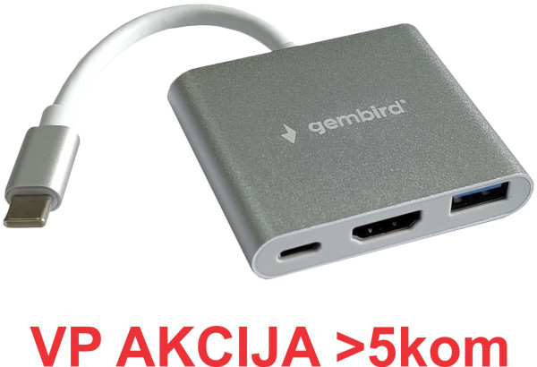 A-CM-HDMIF-05 ** GEMBIRD TYPE-C TO HDMI + USB3.0 + PD ALUMINIUM (ALT.A-CM-HDMIF-02-SG 959)