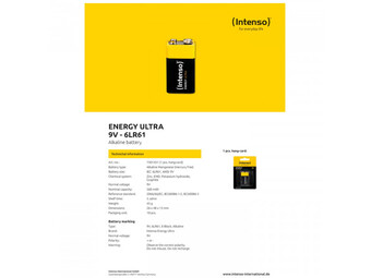 (Intenso) Baterija alkalna, 6LR61, 9 V, blister 1 komad - 6LR61 / 9V