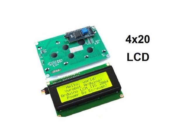 LCD display 20x4 sa IIC/I2C/TWI/SPI - zuti