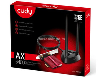 CUDY Cudy WE4000 AX5400 Wi-Fi 6/6E Bluetooth 5.2 PCIe Adapter, Tri-Band 2,4G/5G/6G, 2x5dBi Antenna