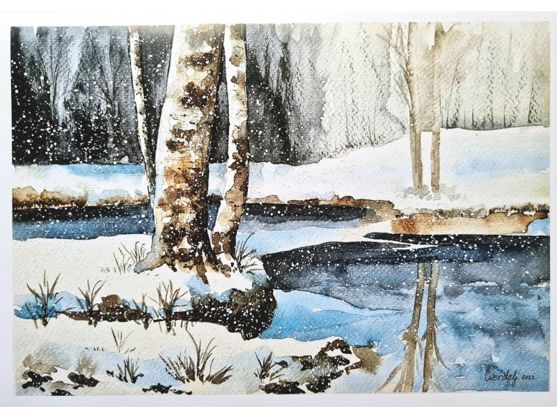 Breze na snegu 2 - digitalni umetnički print