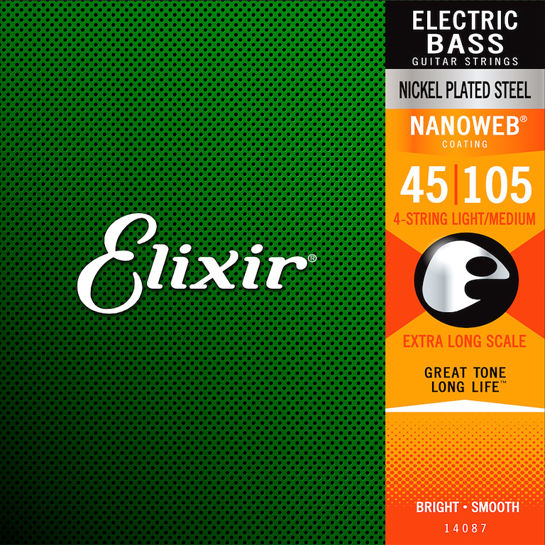 Elixir 14087 Electric Bass NANOWEB Light/Medium Extra Long Scale 45-105 Nickel Plated Steel žice za 4-žičanu bas gitaru