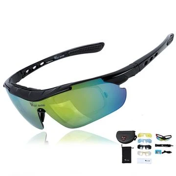 WEST BIKING MOTORCYCLE BIKE RIDING GLASSES MULTILAYER MIRROR LENS POWERSPORTS SUNGLASSES GOGGLES - BLACK