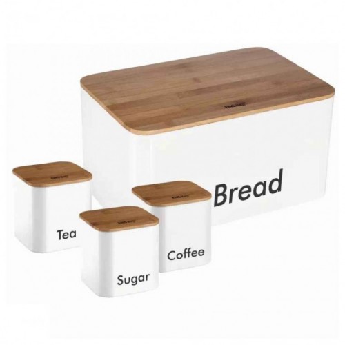 Kutija za hleb posude za kafu, šećer i čaj bele boje