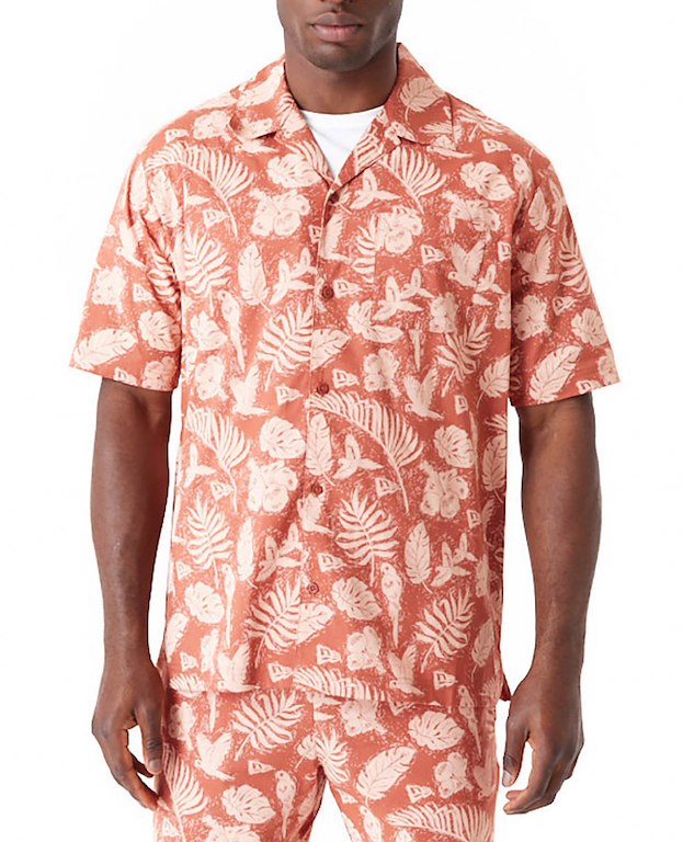 NEW ERA ALL OVER PRINT BROWN WOVEN SHORT SLEEVE SHIRT