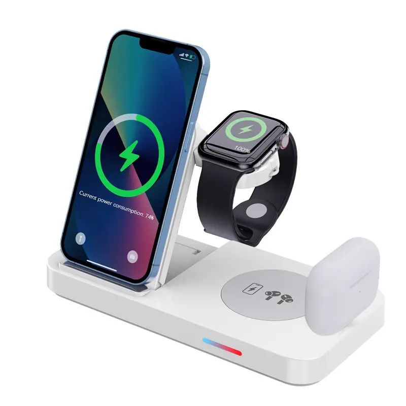 Bezicni punjač B-19 4u1 za 2x iPhone,Airpods,Apple Watch 15W, Beli