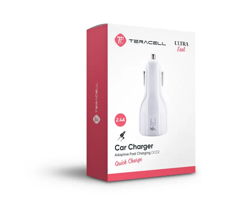 Auto punjač Teracell Ultra Fast DC02 Micro 24A Quick Charge QC 30, Beli