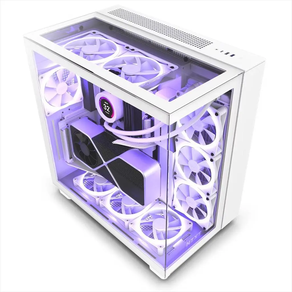 NZXT H9 Elite Kućište Mid-Tower ATX, F120 RGB duo ventilatori, tihim ventilatorom, USB-C 3.2, Belo