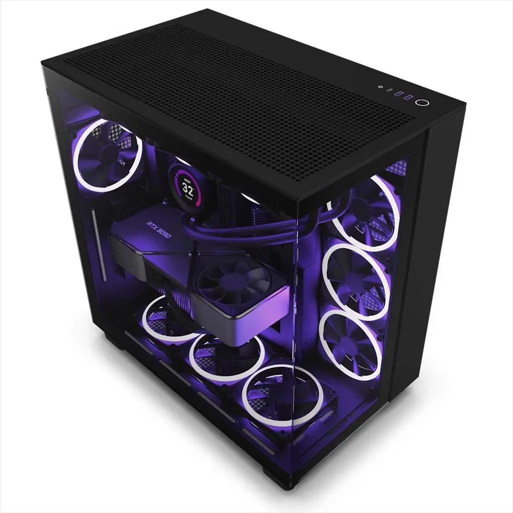 NZXT H9 Flow Kućište ATX Mid-Tower, 4x F120Q, tihi ventilatori protoka vazduha, USB-C 3.2, Crno