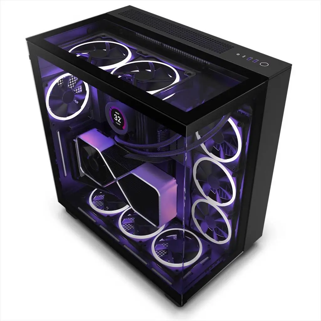 NZXT H9 Elite Kućište Mid-Tower ATX, 3x F120 RGB duo ventilatora, tihim ventilatorom, USB-C 3.2, Crno