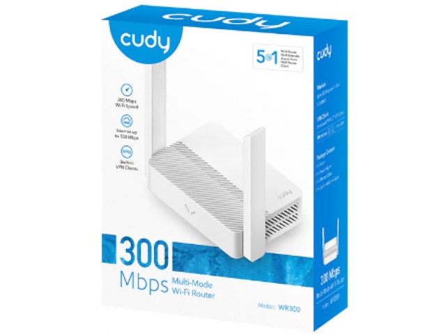 Cudy WR300 N300 Wi-Fi Router, Chipset MediaTek, router/AP/ Repeater/WISP 4xLAN, 2x5dBi