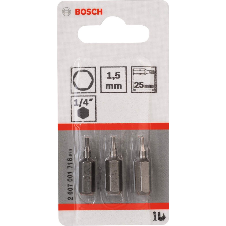 Bosch – Bit odvrtača ekstra-tvrdi HEX 1,5, 25 mm, 3 kom. – 2607001716