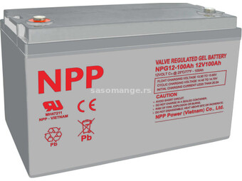 NPP NPG12V-100Ah, GEL BATTERY, C20=100AH, T16, 330x171x214x220, 27,3KG, Light grey