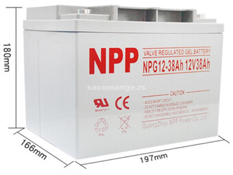 NPP NPG12V-38Ah, GEL BATTERY, C20=38AH, T14,197*165*174*174, 11KG, Light grey