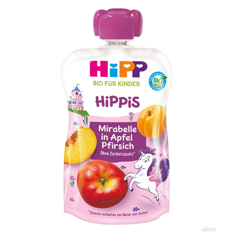HIPP Bio voćna zabava jabuka sa mirabel šljivom i breskvom 100g