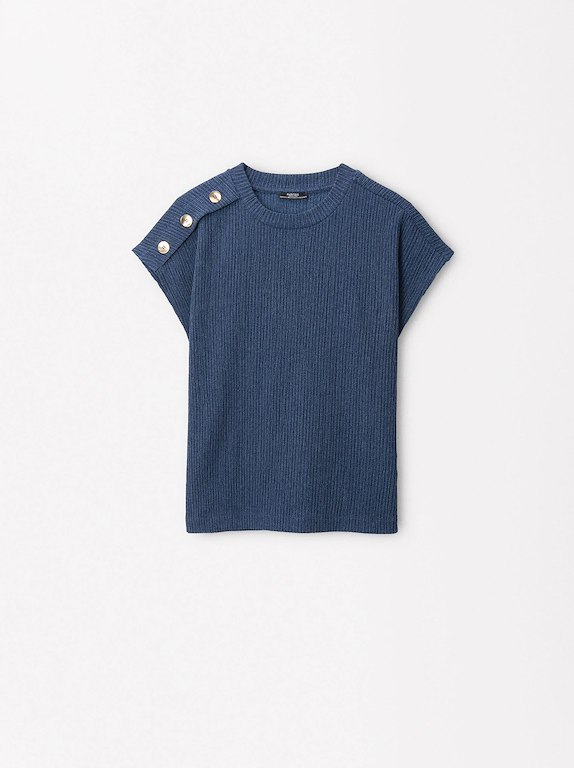 Textured T-Shirt With Shoulder Buttons