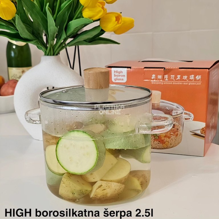 HIGH borosilkatna šerpa sa poklopcem 2.5l