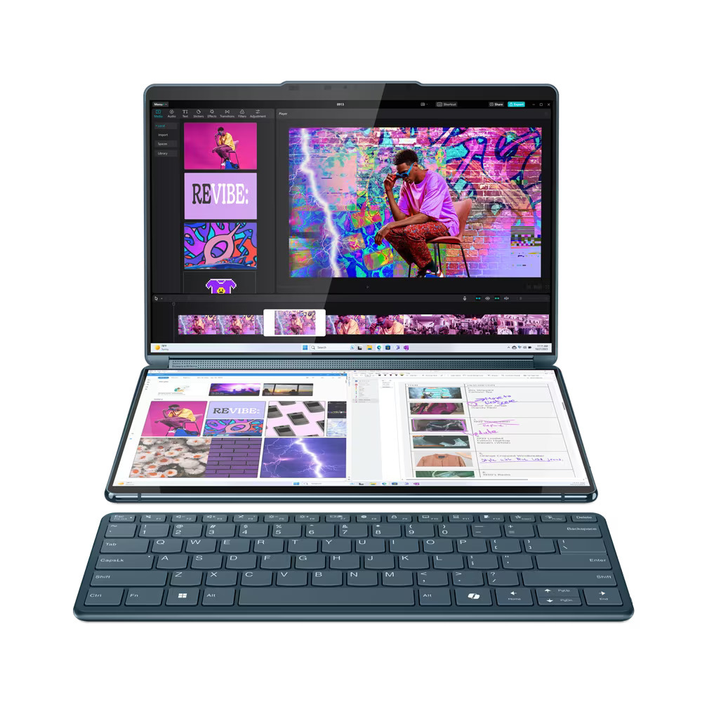 Laptop Lenovo Yoga Book 9 13IMU9 83FF001YRM, 2x13.3 2.8K OLED Touch, Intel Core Ultra 7 155U, 32GB RAM, 1TB SSD, Windows 11 Home, Lenovo Digital Pen 3, Lenovo 600 Bluetooth Silent Mouse, Folio Sta...
