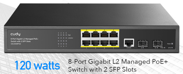 X-CUDY GS2008S2 8-PORT LAYER 2 MANAGED GIGABIT SWITCH WITH 2 GIGABIT SFP SLOTS