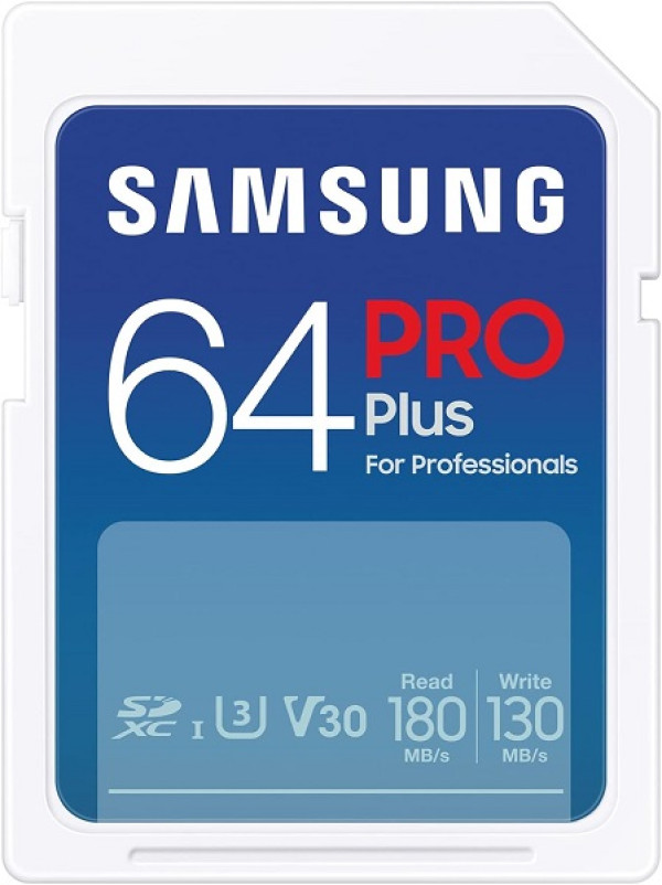 MicroSD 64GB, PRO Plus, SDXC, UHS-I U3 V30 A2, Read up to 180MB/s, Write up to 130 MB/s, for 4K and FullHD video recordi ( MB-SD64S/EU )