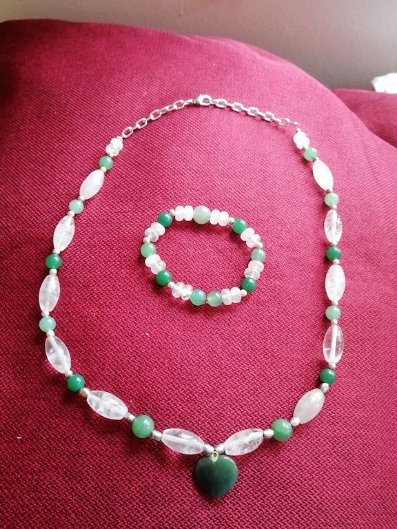 Unikatna ogrlica i narukvica od kvarca i zelenog ametrina