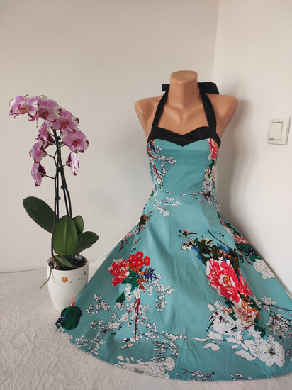 Plava floral haljina sa pertlanjem vel XS/S
