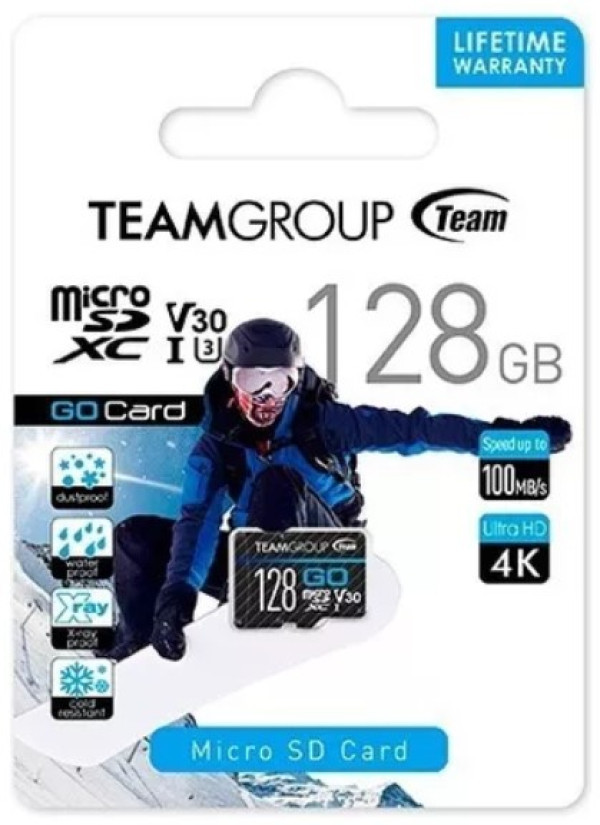 TeamGroup MICRO SDHC/SDXC 128GB GO UHS-I U3 V30, 90/50MB/s +SD Adapter TGUSDX128GU303