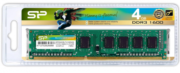 SILICON POWER DDR3 4GB 1600Mhz CL11 UDIMM ( SP004GBLTU160N02 )